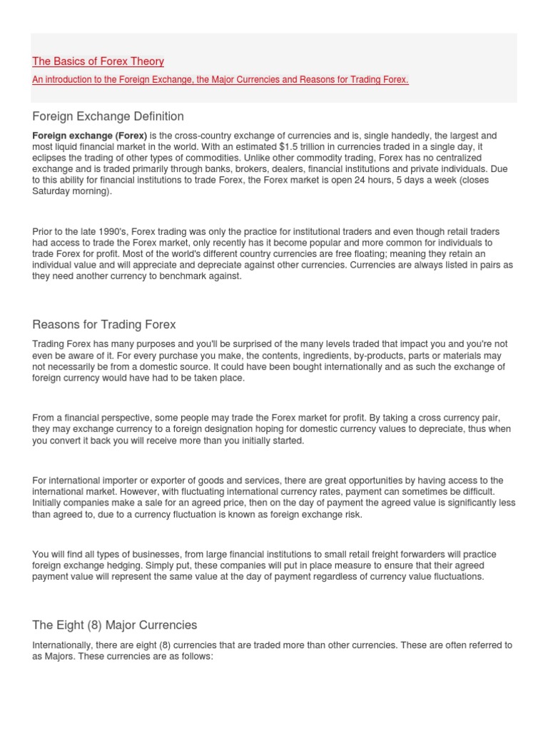 The Basics of Forex Theory | PDF | Foreign Exchange Market | Financial ...