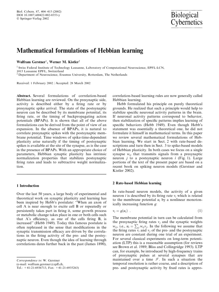 Mathematical Formulations of Hebbian Learning | PDF | Chemical Synapse ...