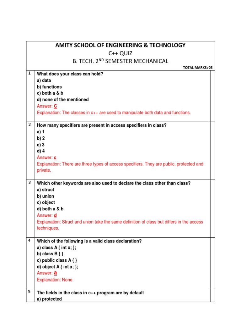 C++ Quiz | PDF | Class (Computer Programming) | C++
