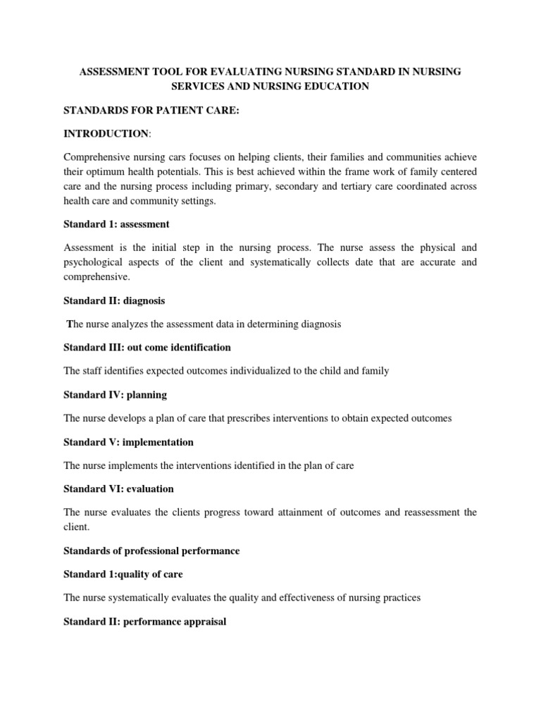 Assessment Tool For Evaluating Nursing Standard in Nursing Services and ...