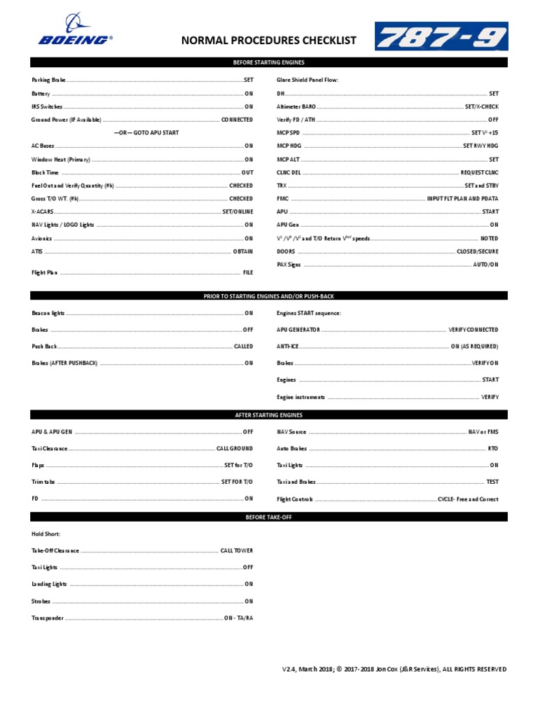 BOEINIG B787-9 Normal Procedures V2.4 | PDF | Spaceflight Technologies ...