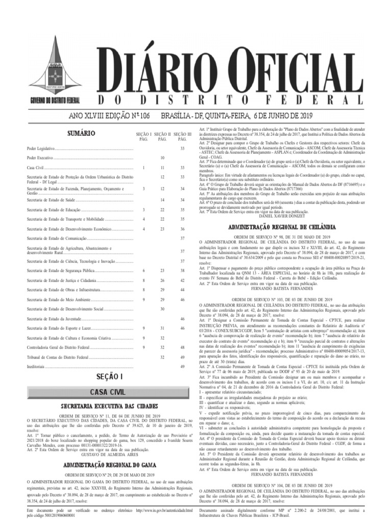 Dodf 106 06 06 2019 Integra PDF | PDF | Estatuto | Secretário de Estado