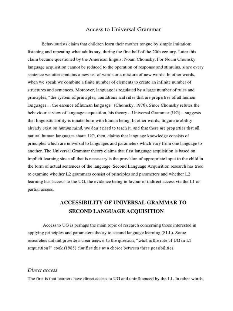 Access To Universal Grammar | PDF | Second Language | Language Acquisition