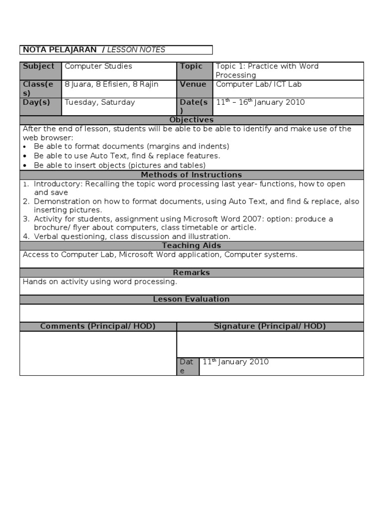 Computer Studies - Year 8 - Lesson Plan | PDF | Graphics | Educational Technology