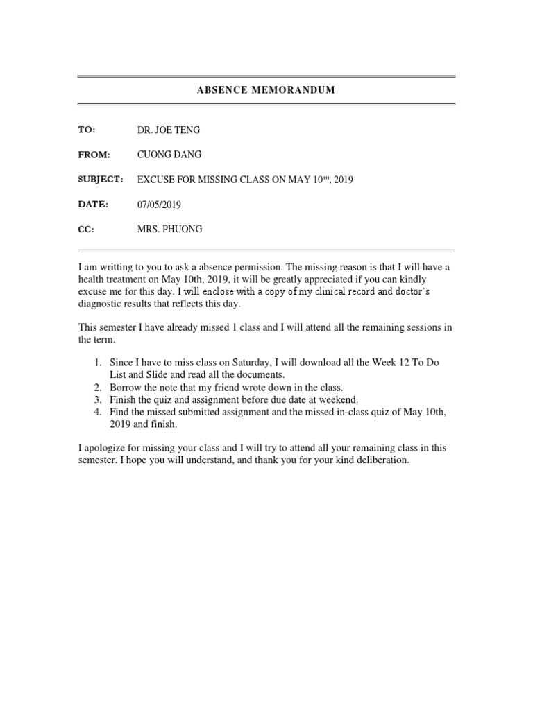Absence Memorandum | PDF