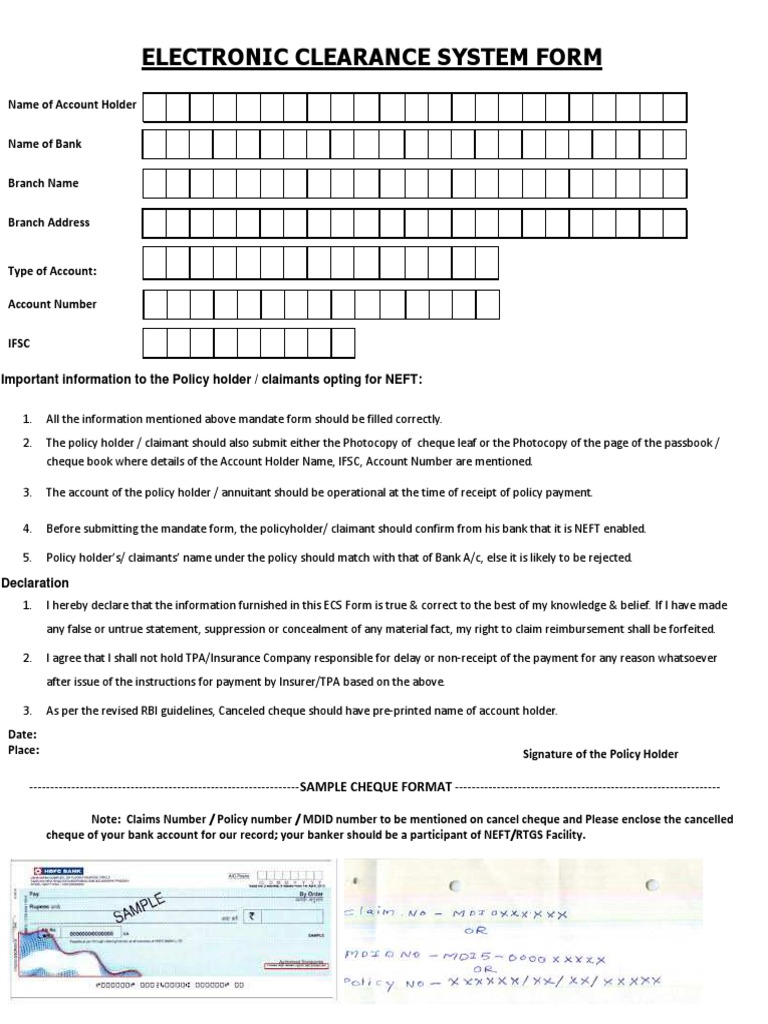 Electronic Clearance System Mandate Form | PDF