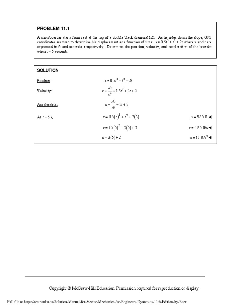 Solution Manual For Vector Mechanics For | PDF | Velocity | Acceleration