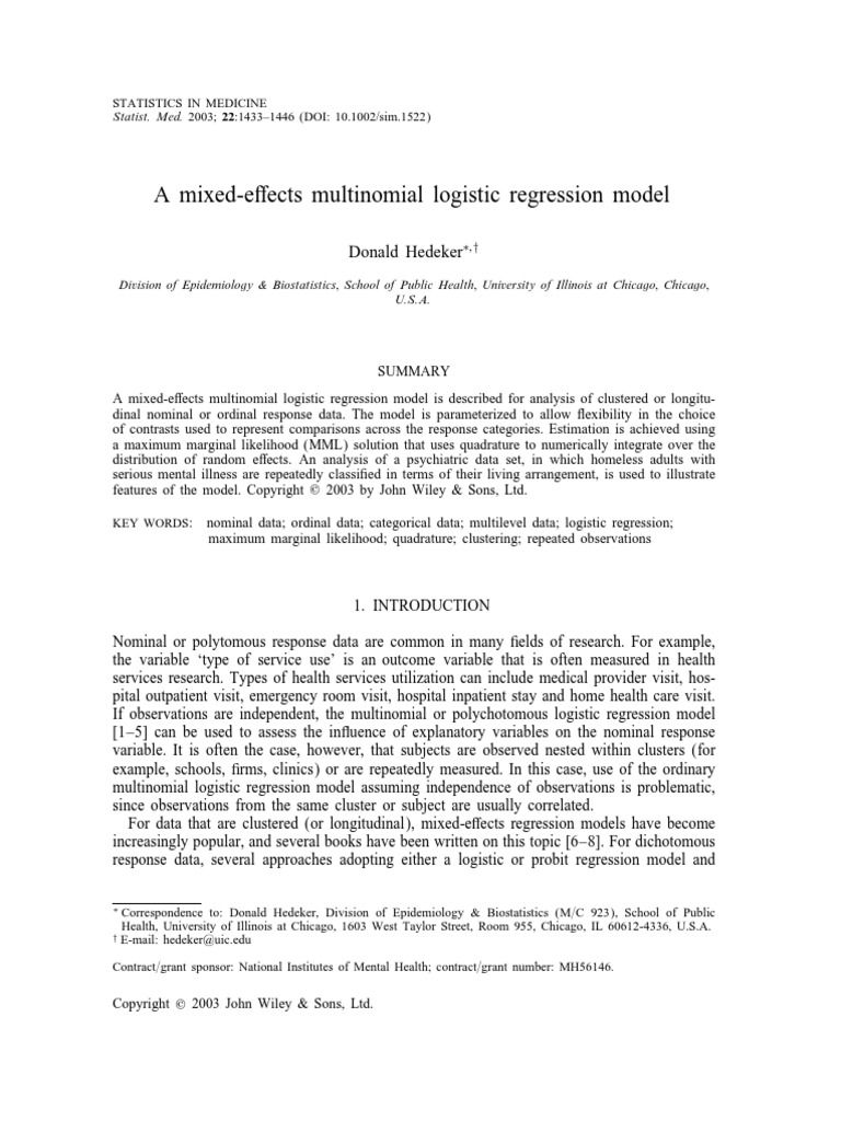 A Mixed-Eects Multinomial Logistic Regression Model: Donald Hedeker ...