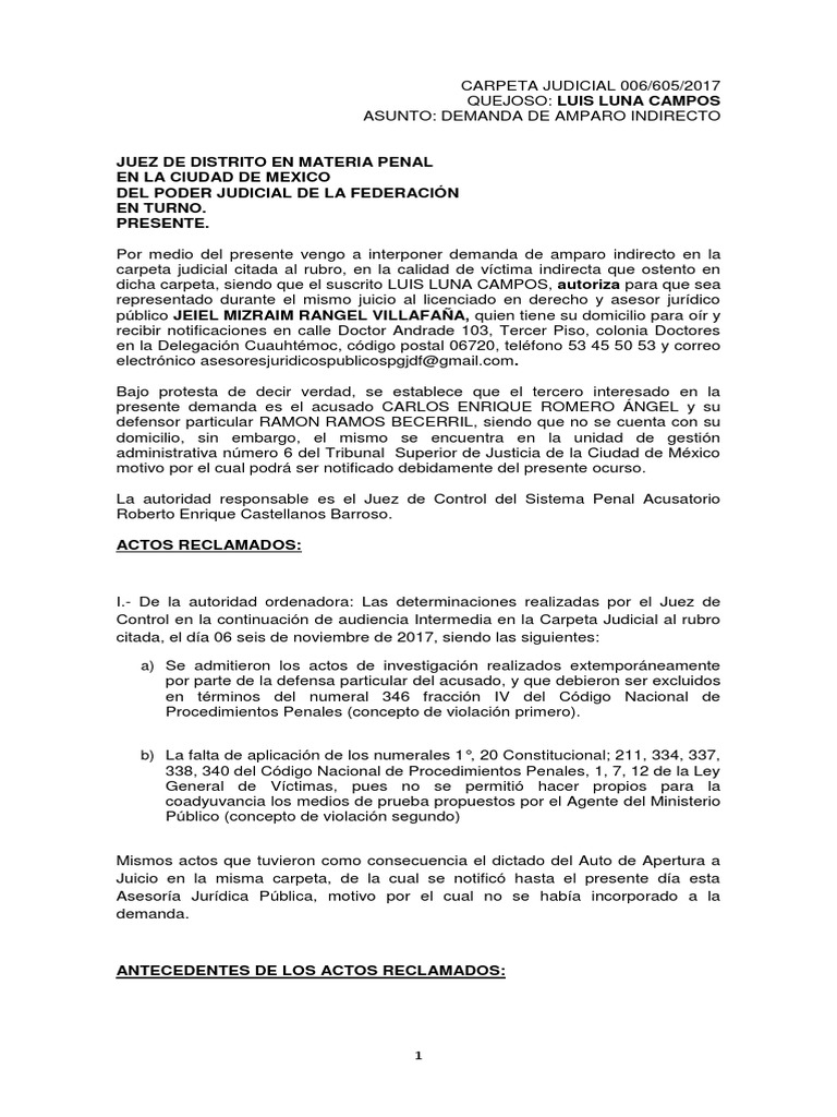 Demanda Penal de Amparo Actividad 2 | PDF | Procedimiento Criminal ...