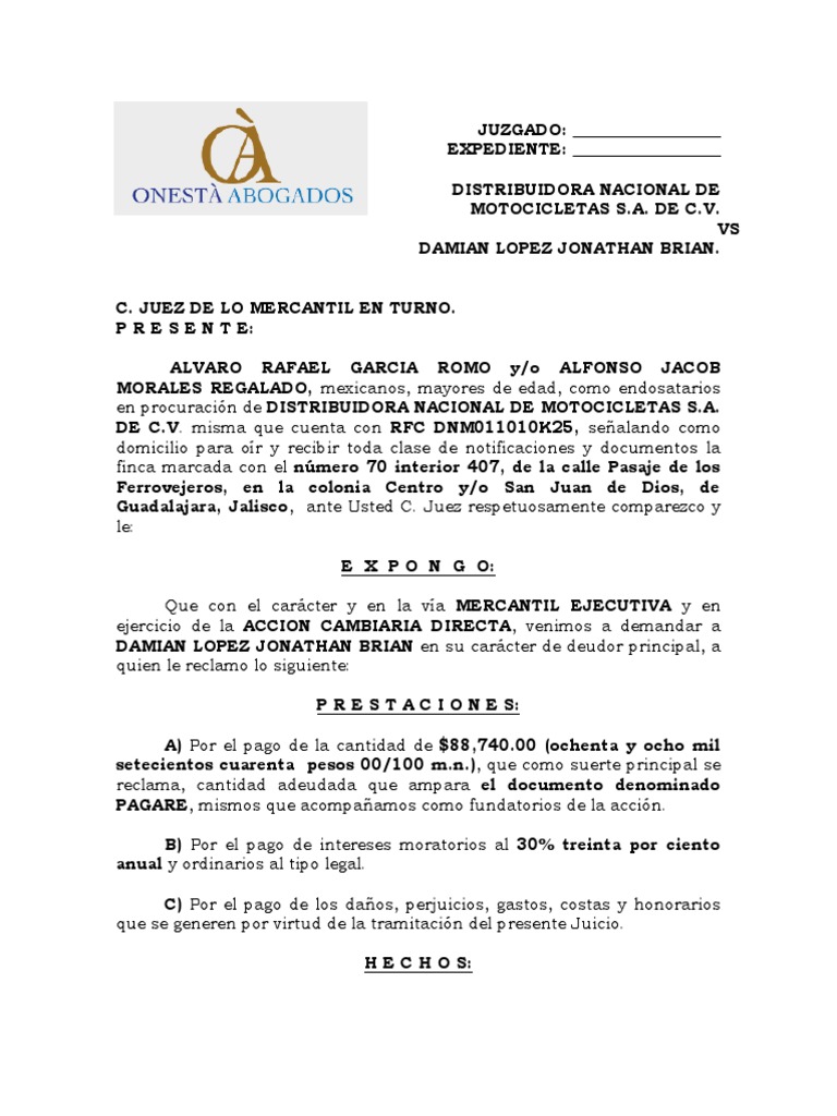 Demanda Mercantil Demanda Judicial Información Del Gobierno