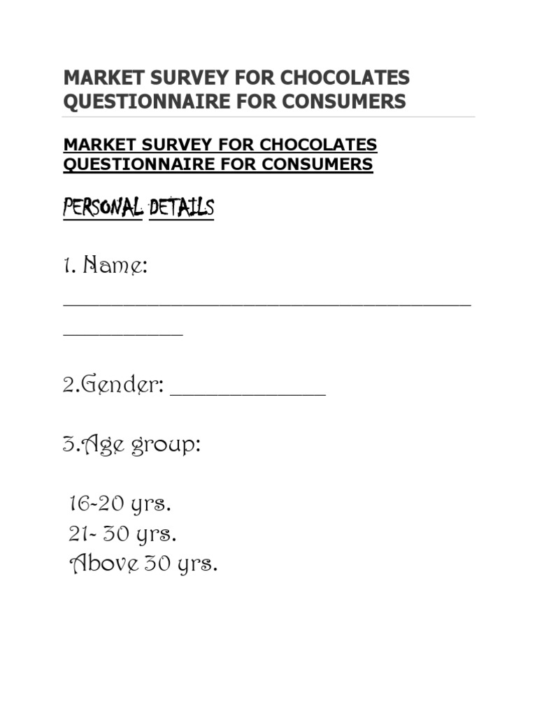 Chocolate Market Survey Questionnaire | PDF | Brand | Chocolate