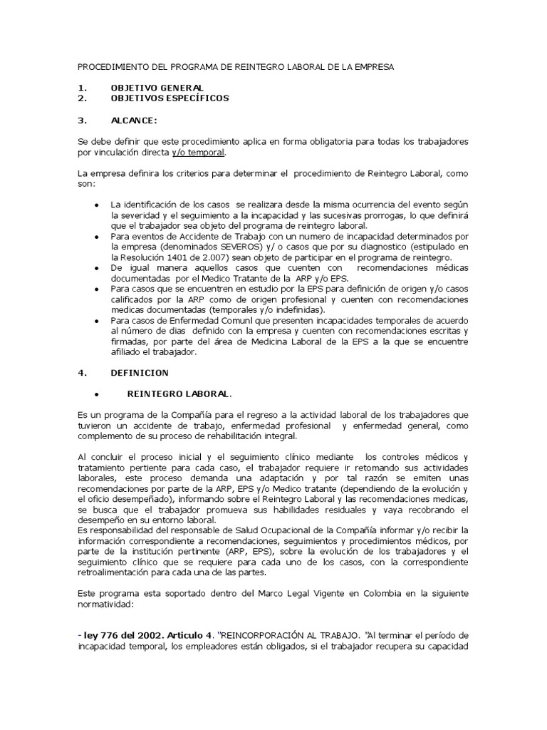 Procedimiento de Reintegro | PDF | Diagnostico medico | Medicina