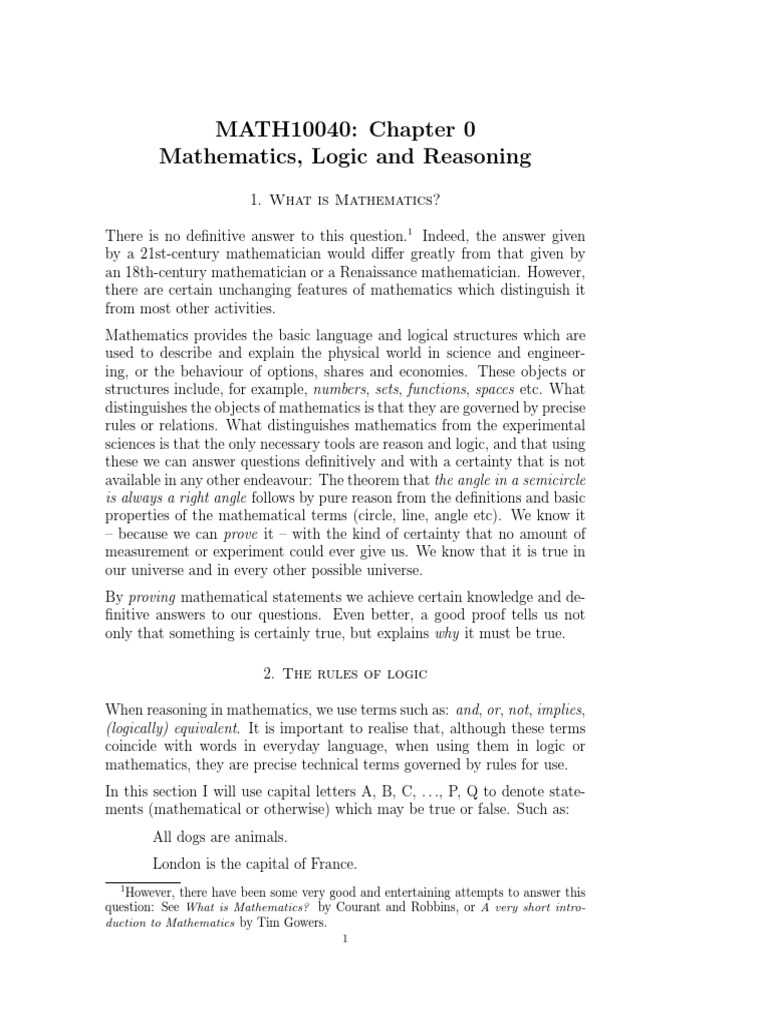 MATH10040: Chapter 0 Mathematics, Logic and Reasoning | PDF | Theorem ...