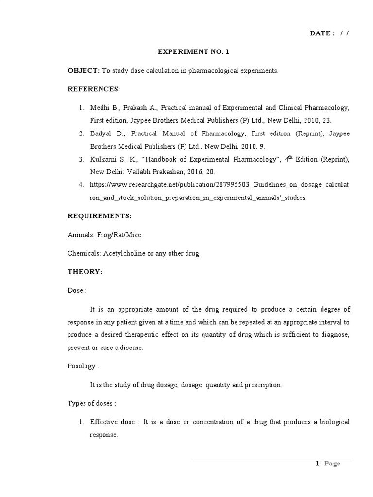 Experiment 1 | PDF | Dose (Biochemistry) | Chemistry