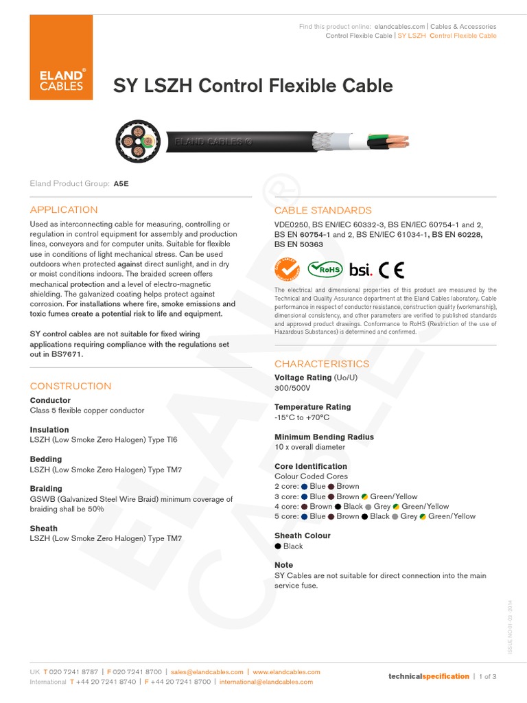 Sy LSZH Control Flexible Cable | PDF | Electrical Conductor | Building ...