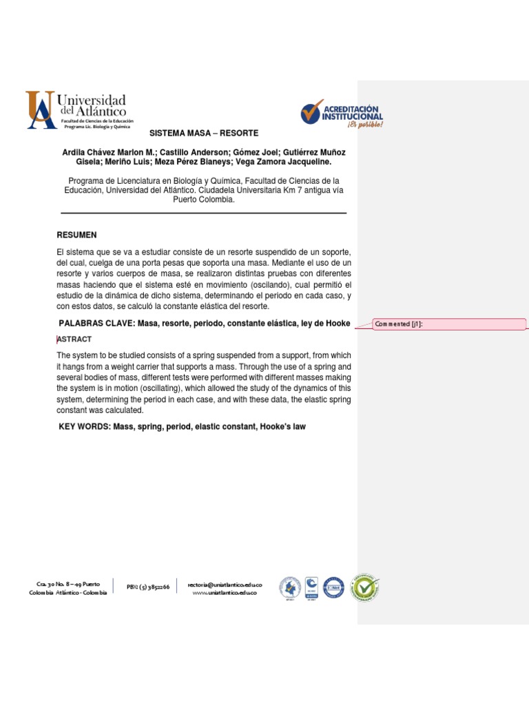 Informe-No 2 Masa y Resorte | PDF | Fuerza | Cantidad