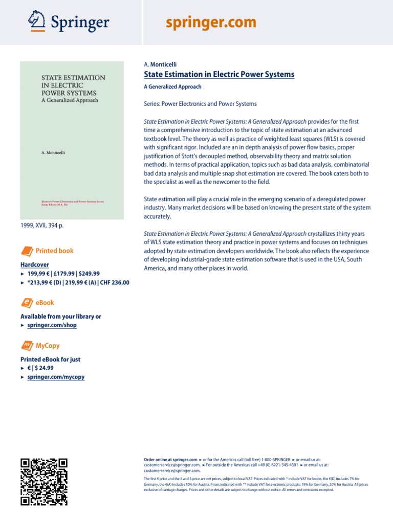 State Estimation In Electric Power Systems A Comprehensive Introduction To Weighted Least
