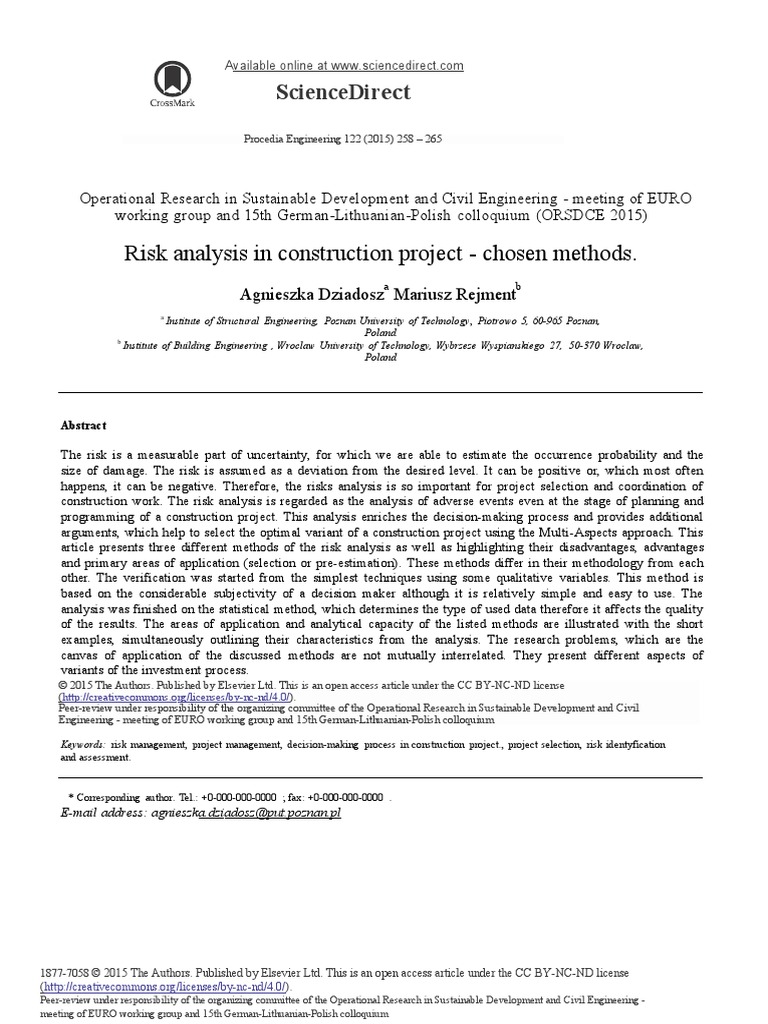Risk Analysis in Construction Project Chosen Methods | PDF | Risk ...