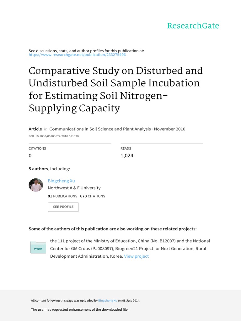 Comparative Study On Disturbed and Undisturbed Soil Sample Incubation ...