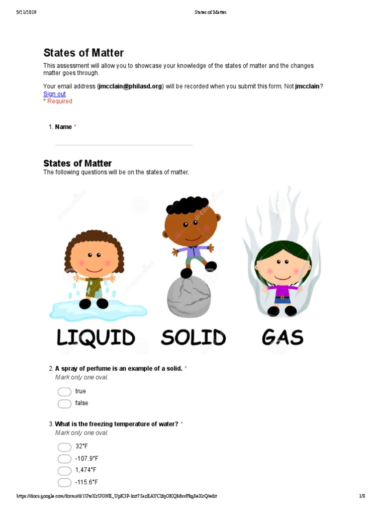 States of Matter Assessment - Google Forms | PDF | Liquids | Freezing