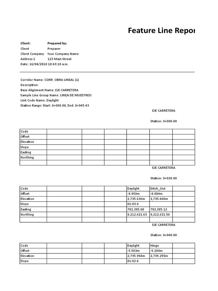 Feature Line Report: Client: Prepared by | PDF