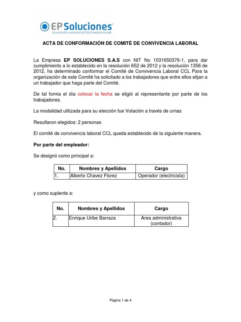 Acta de Conformación de Comité de Convivencia Laboral | PDF | Gobierno
