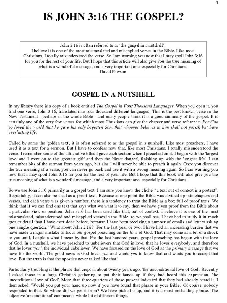Handout - Is John 316 The Gospel | PDF | God The Father | Grammatical Tense