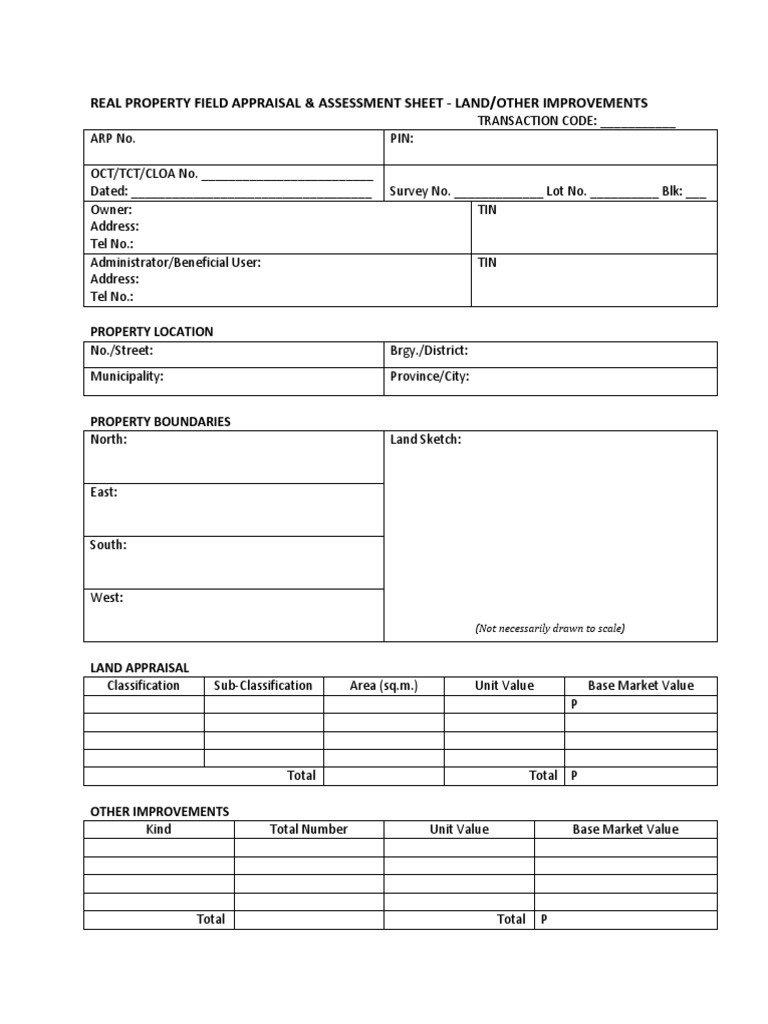 Real Property Field Appraisal Sheet | PDF | Market Value | Real Estate Law