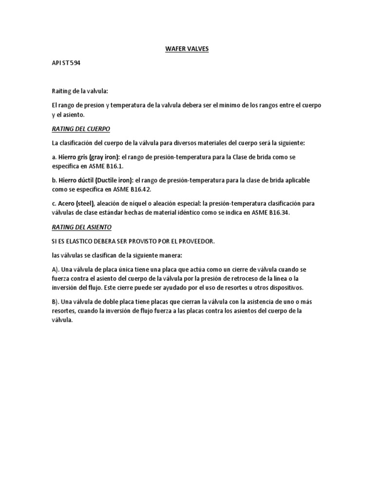 Wafer Valves Resumen Norma API 594 | PDF | Rieles | Ingeniería mecánica