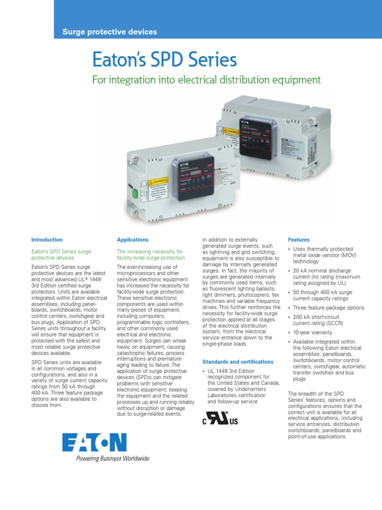 Eaton SPD Series Product Aid SPD PA01005003E | PDF | Electrical ...