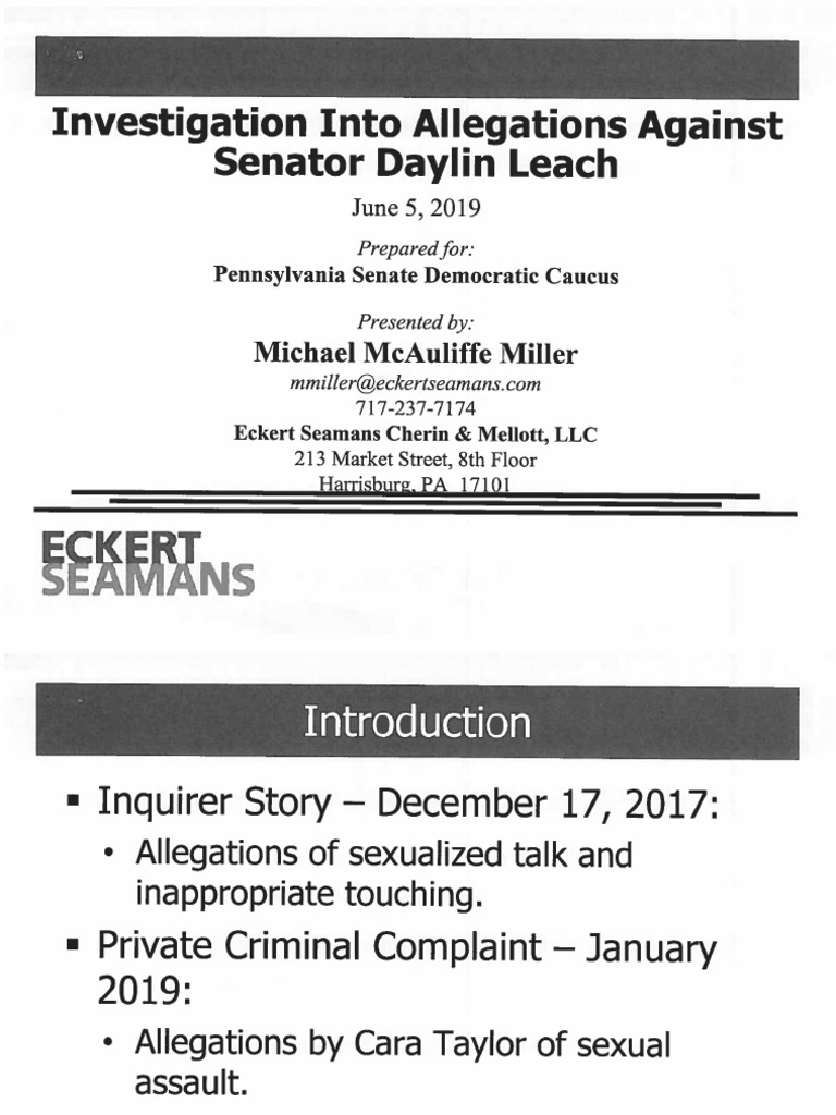 Summary of Daylin Leach Investigation | PDF | Hostile Work Environment ...