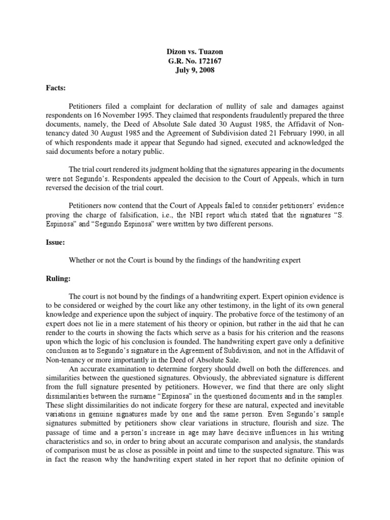 Dizon Vs Tuazon | PDF | Judgment (Law) | Common Law