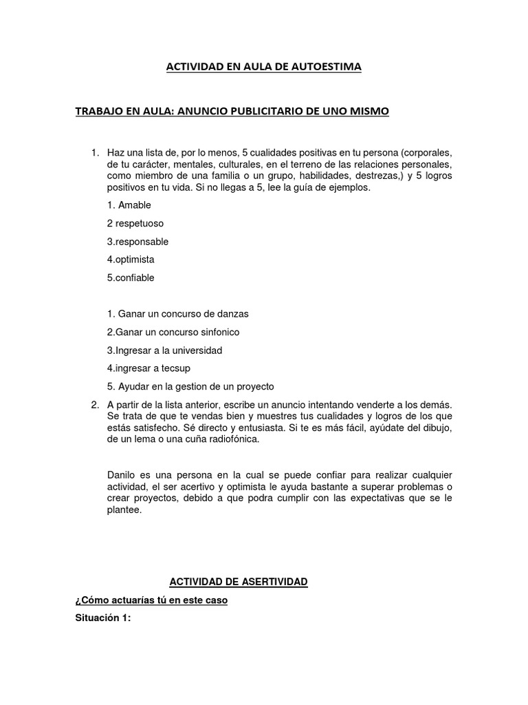 Actividades de Autoestima en Aula | PDF