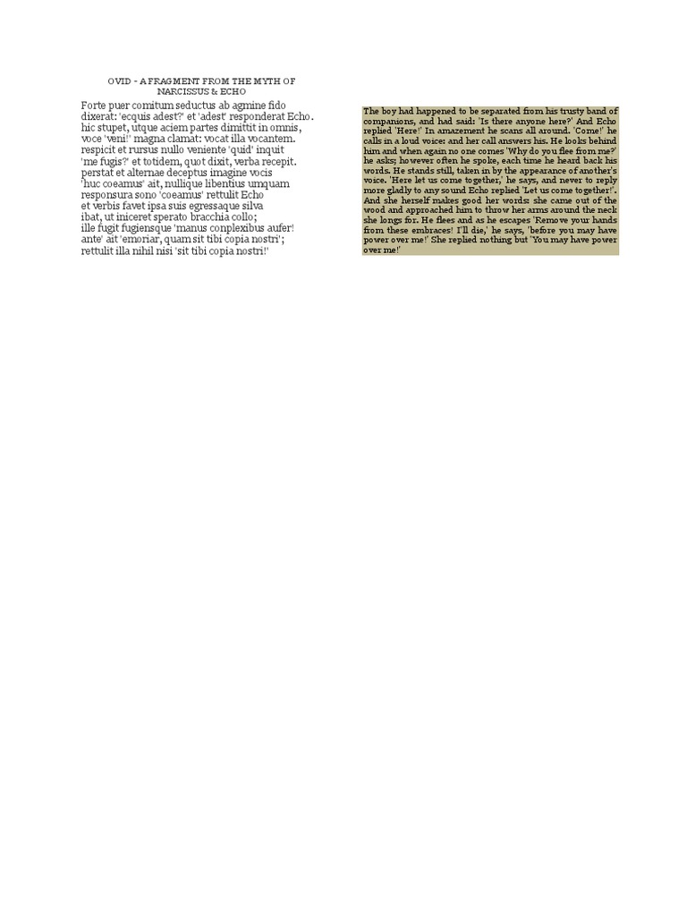 Ovid - A Fragment From The Myth of Narcissus & Echo | PDF