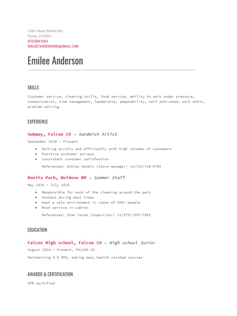 Emilee Anderson's Resume | PDF