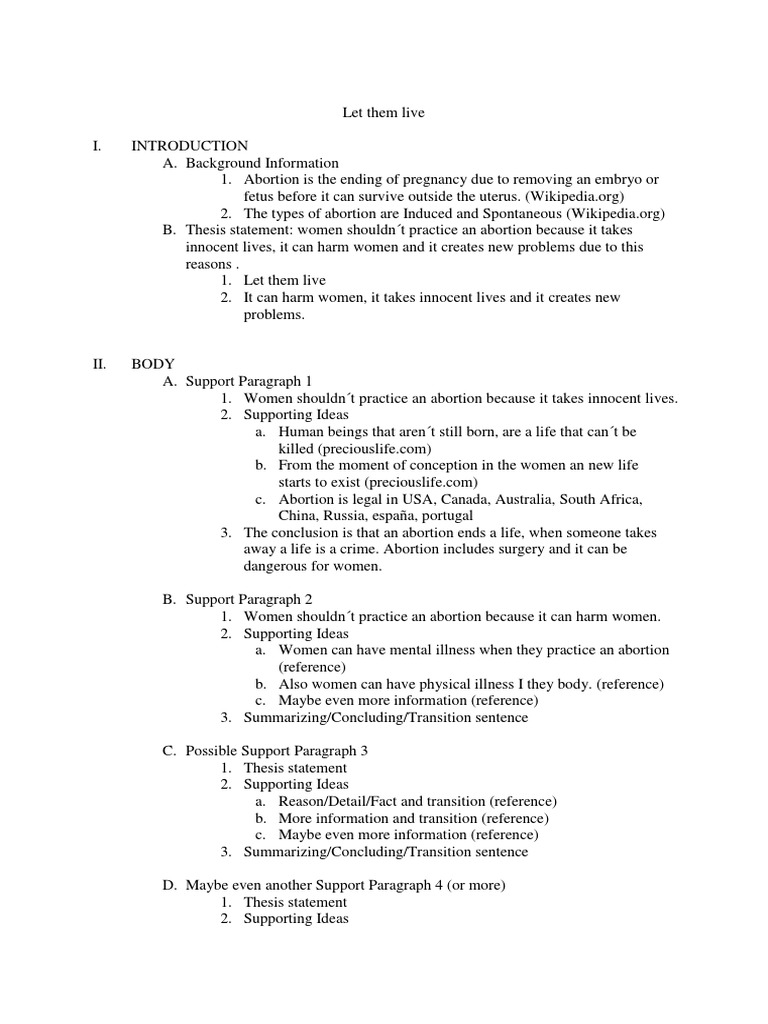 Abortion Essay Outline | PDF | Abortion | Reproductive Rights
