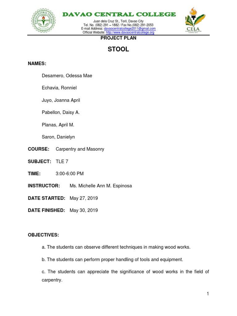 Project Plan Stool | PDF | Carpentry | Crafts