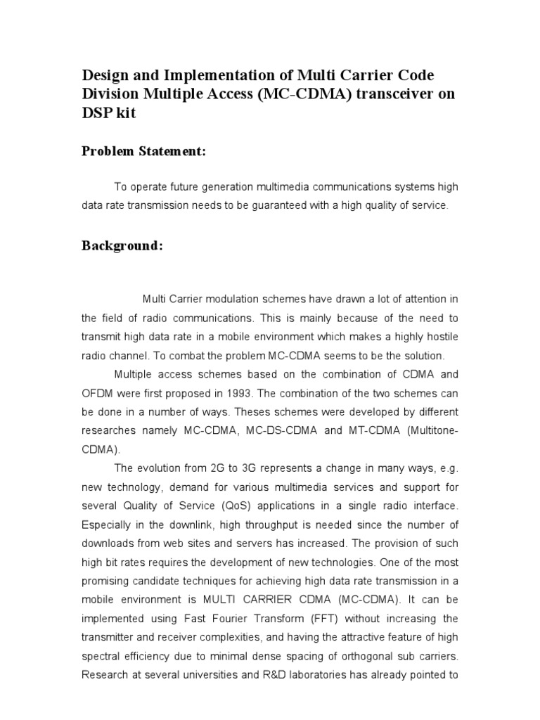 Design and Implementation of Multi Carrier Code Division Multiple Access (MC-CDMA) Transceiver ...