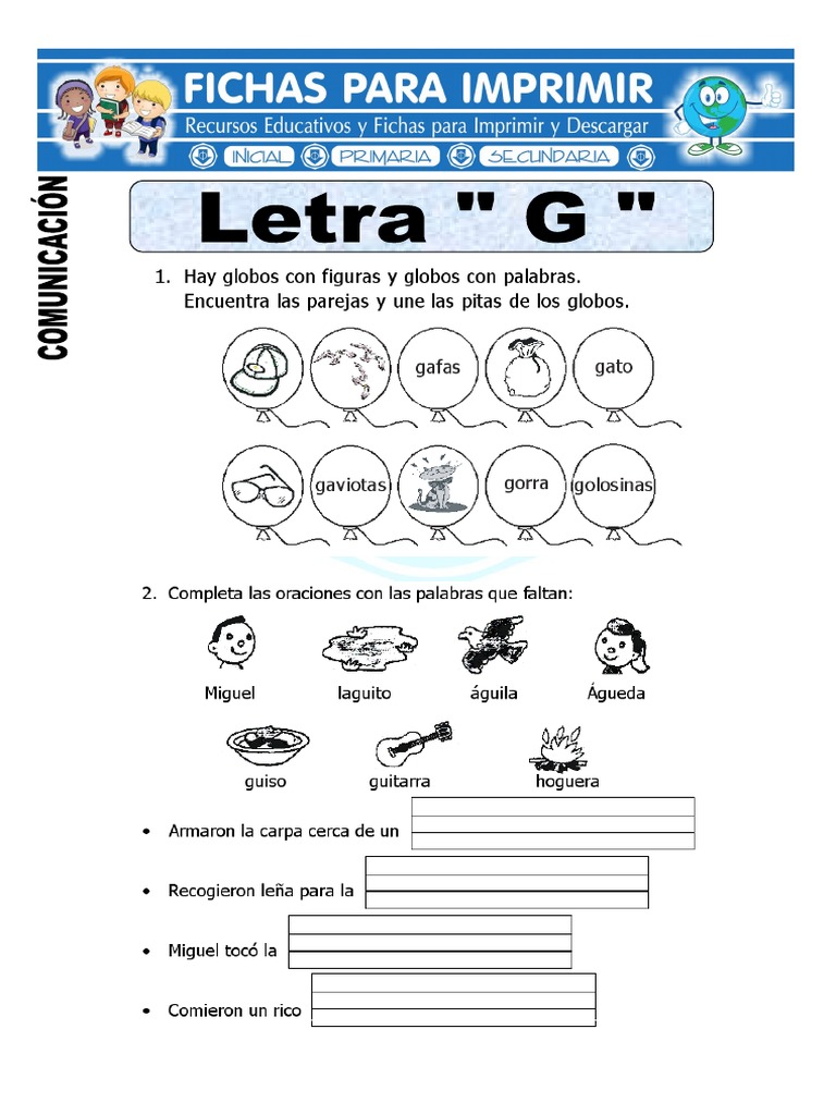 Ficha de La Letra G para Primero de Primaria