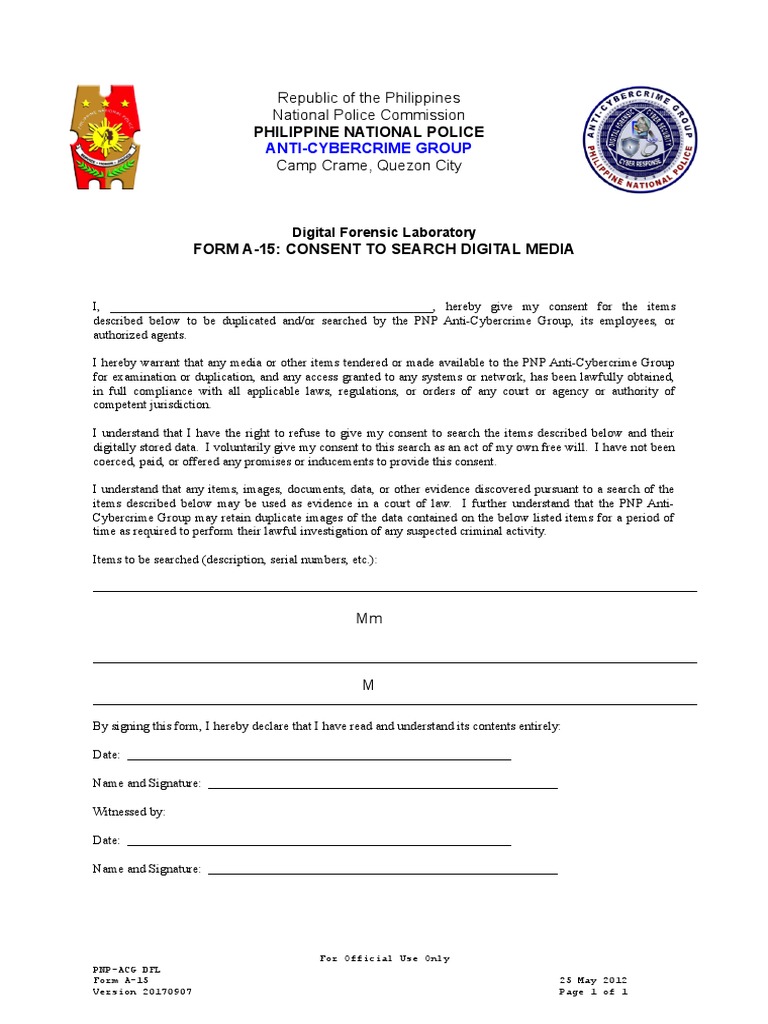 Consent Form for PNP Cyber Searches | PDF | Digital Forensics | Government