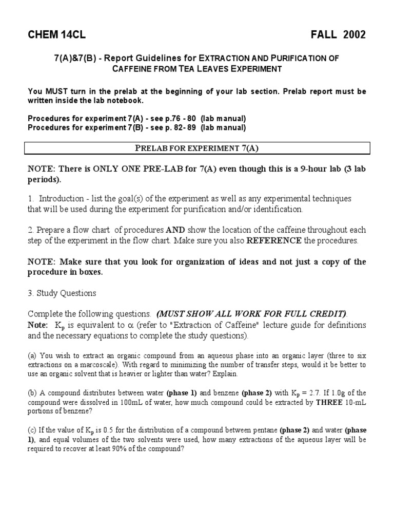 Extraction and Purification of Caffeine From Tea Leaves Experiment ...