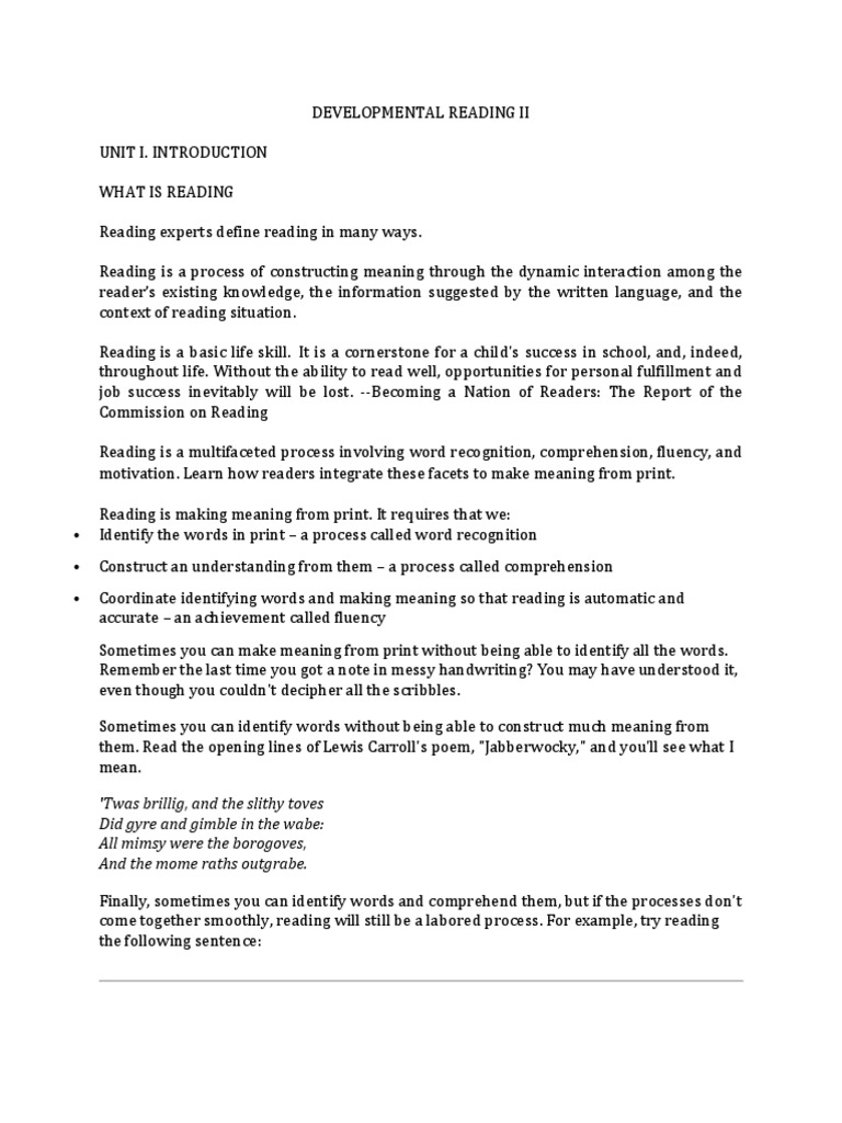 Developmental Reading | PDF | Reading Comprehension | Reading (Process)