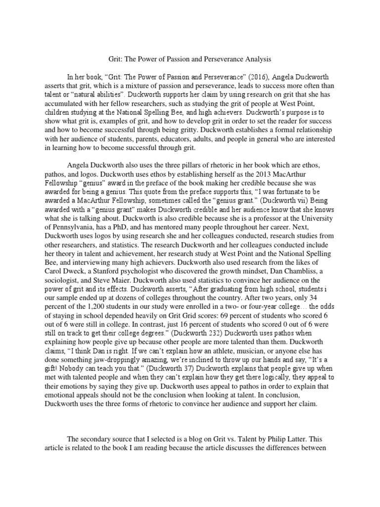Grit The Power of Passion and Perseverance Analysis | PDF | Grit ...