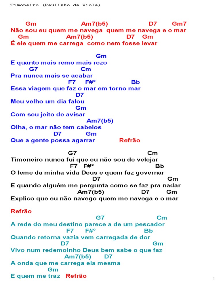 Timoneiro: Letra de Paulinho da Viola | PDF