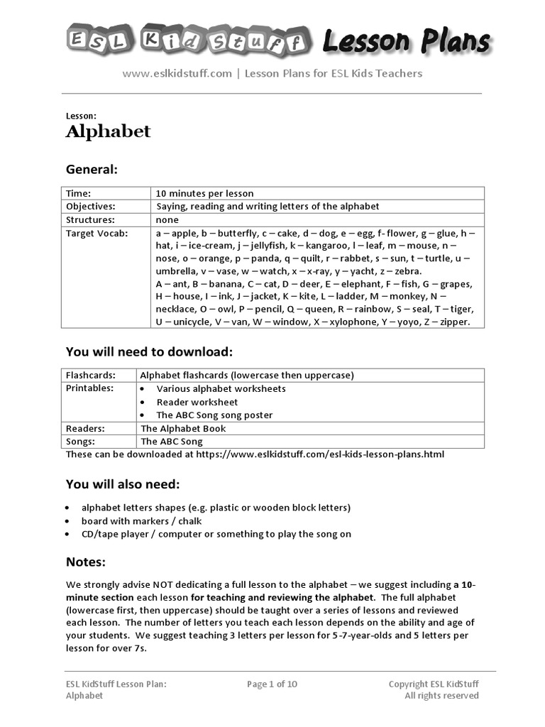 Alphabet Lesson Plan | PDF | Alphabet Book | English As A Second Or ...