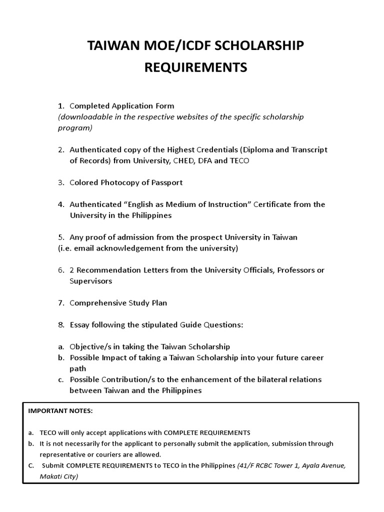 2018 Taiwan Scholarship Guidelines | PDF