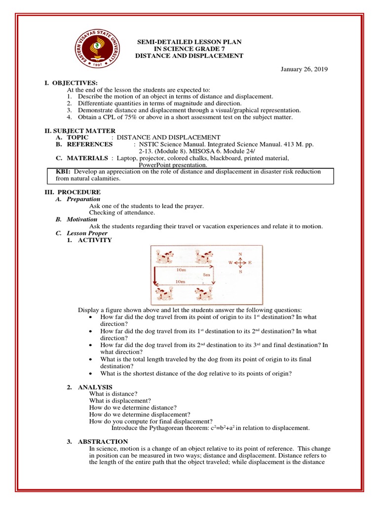 Lesson Plan Distance and Displacement | Distance | Physics & Mathematics