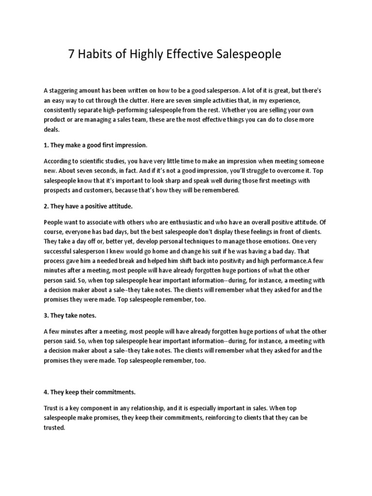 7 Habits of Highly Effective Salespeople | PDF | Sales | Psychology