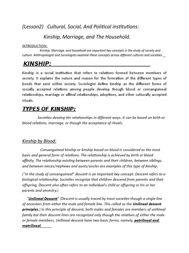 (Lesson2) Cultural, Social, and Political Institutions: Kinship ...