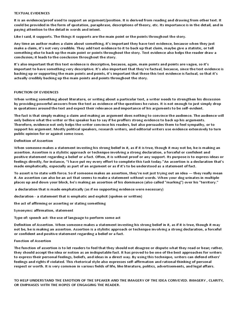 Definition of Assertion | PDF | Argument | Evidence